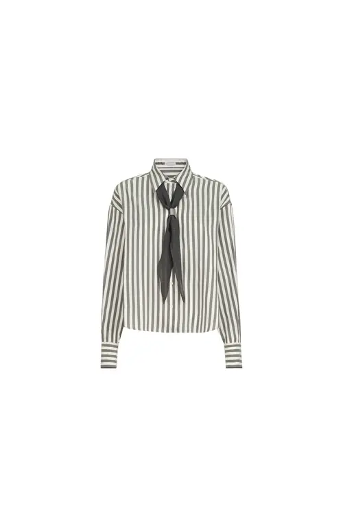 Brunello Cucinelli Striped Silk Poplin Shirt With Virgin Wool Foulard