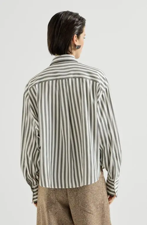 Brunello Cucinelli Striped Silk Poplin Shirt With Virgin Wool Foulard