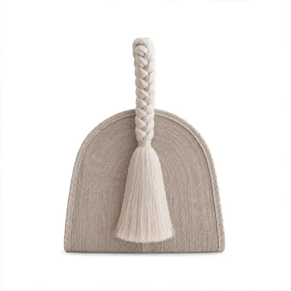 MONARCH Handwoven Palm Bag With Braided Handle And Tassel Details - Beige