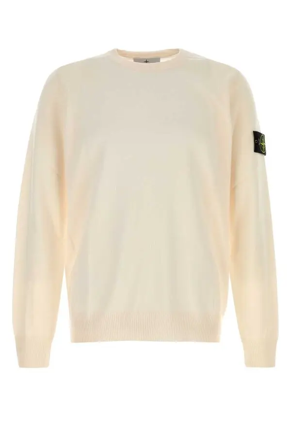 Stone Island Ivory Wool Crew Neck Sweater - White