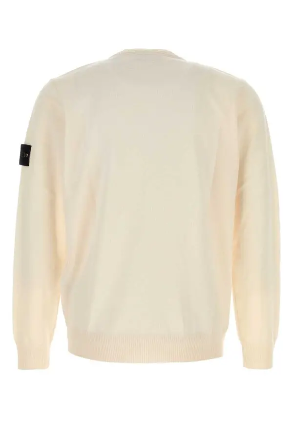 Stone Island Ivory Wool Crew Neck Sweater - White
