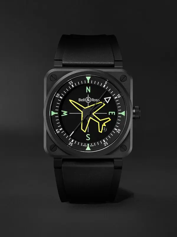 BELL & ROSS Br 03 Gyrocompass Limited Edition Automatic 41mm Ceramic And Rubber Watch - Black