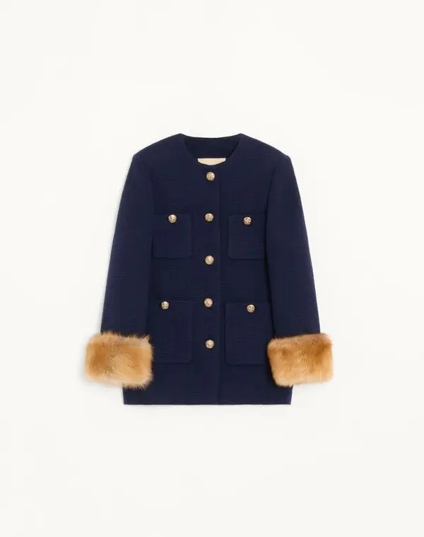 Valentino Garavani Caban In Plainol Tweed - Navy