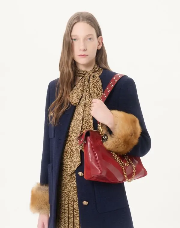Valentino Garavani Wool Tweed Caban With Shearling Cuffs - Navy