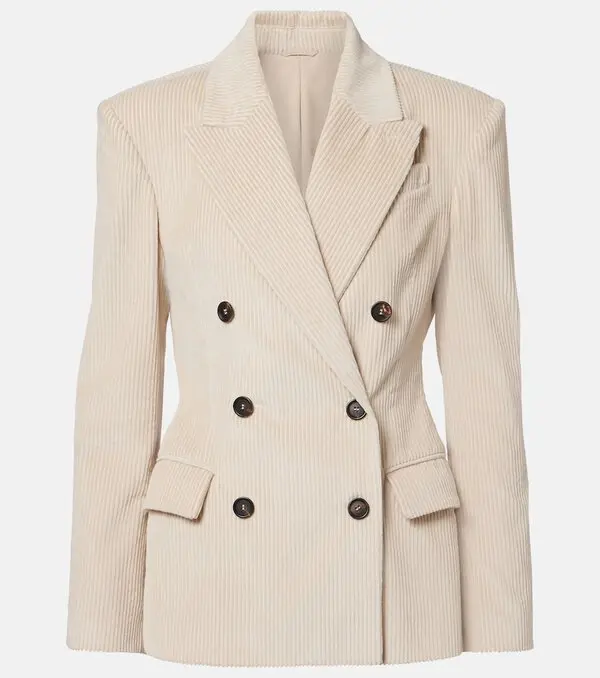 Brunello Cucinelli Double-breasted Cotton Corduroy Blazer - Beige