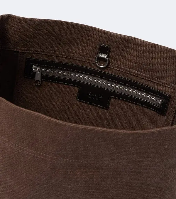 LEMAIRE Belted Leather-trimmed Canvas Tote Bag - Brown