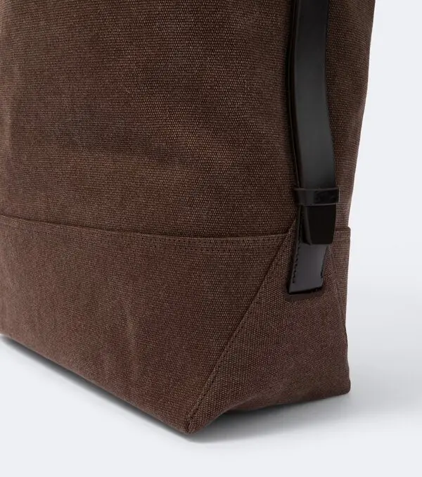 LEMAIRE Belted Leather-trimmed Canvas Tote Bag - Brown