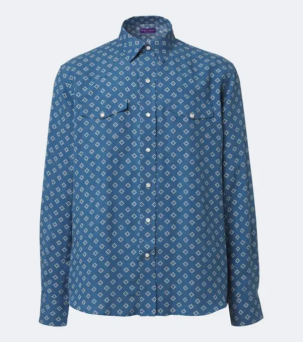 Ralph Lauren Purple Label Printed Linen And Silk Shirt - Blue