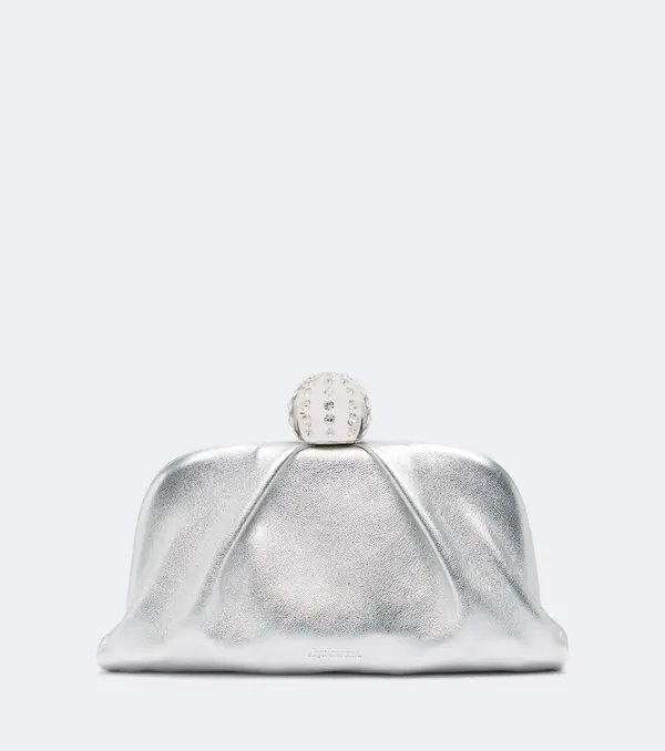 AQUAZZURA Tequila Embellished Canvas Clutch - Silver