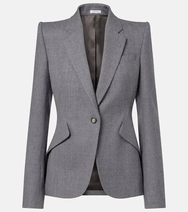 Alexander McQueen Single-breasted Wool Blazer - Grey