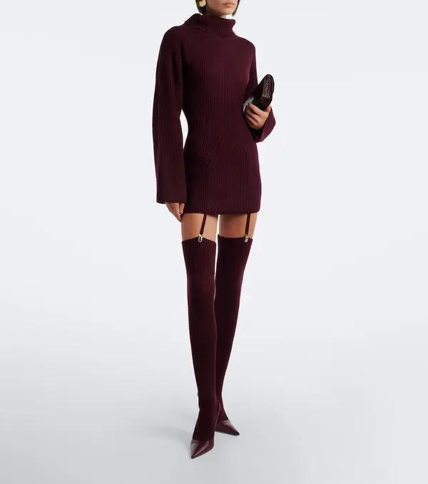 AYA MUSE Ribbed-knit Wool Minidress And Tights Set