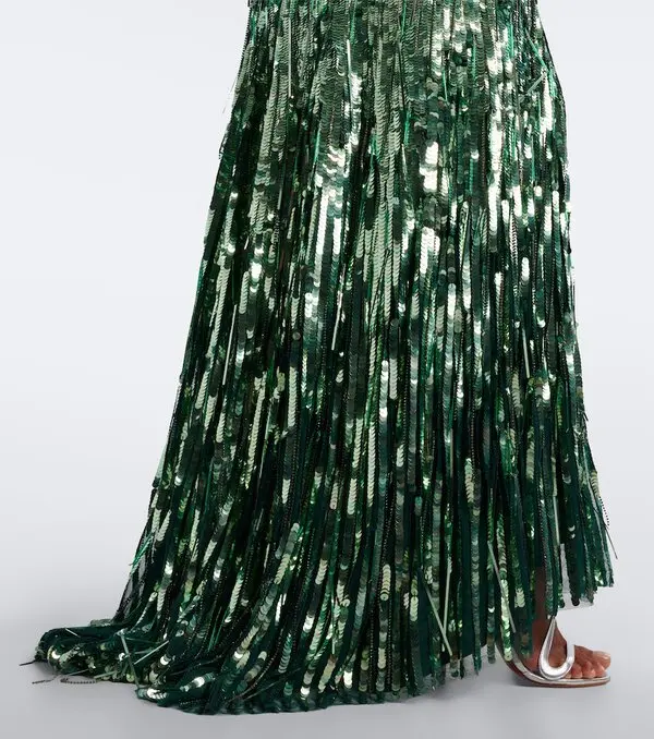 Jenny Packham Kimi Sequined Strapless Gown - Green
