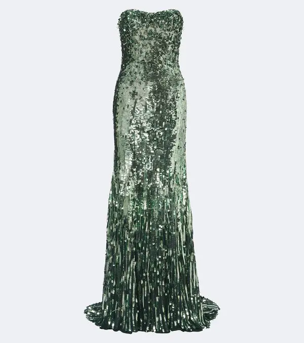 Jenny Packham Kimi Strapless Sequined Gown - Green