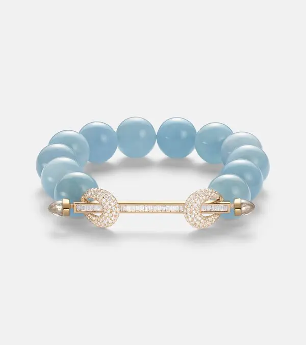 ANANYA 18kt Yellow Beaded Bracelet With Aquamarines And Diamonds - Blue