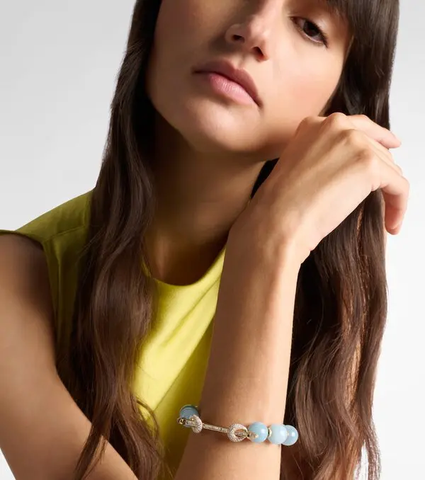 ANANYA 18kt Yellow Beaded Bracelet With Aquamarines And Diamonds - Blue