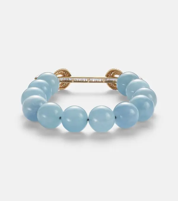 ANANYA 18kt Yellow Beaded Bracelet With Aquamarines And Diamonds - Blue
