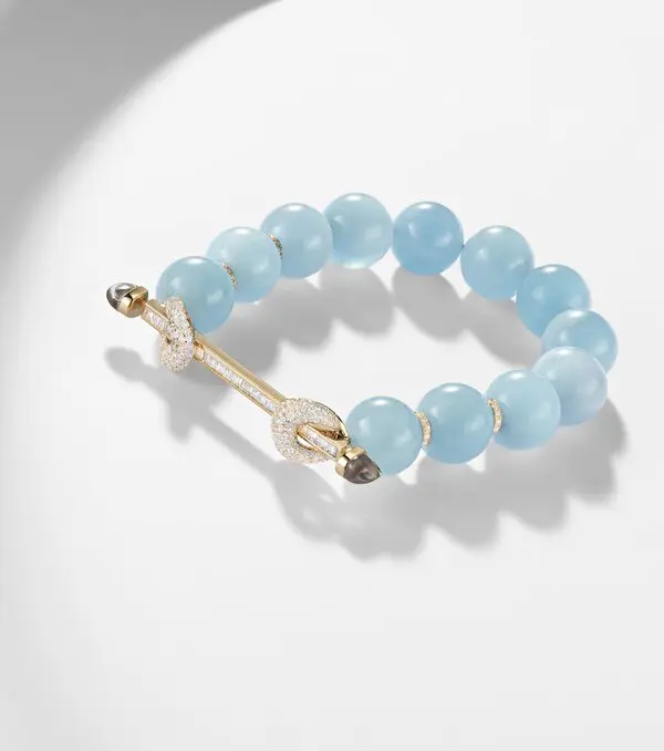 ANANYA 18kt Yellow Beaded Bracelet With Aquamarines And Diamonds - Blue