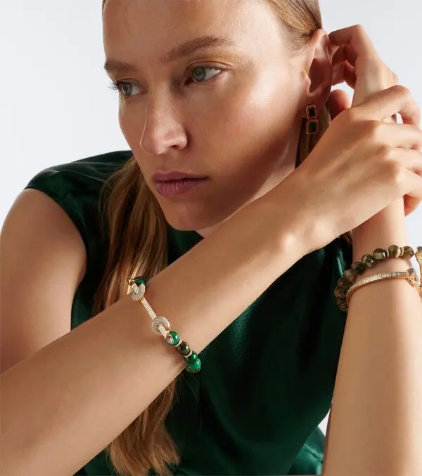ANANYA 18kt Yellow Beaded Bracelet With Aquamarines And Diamonds