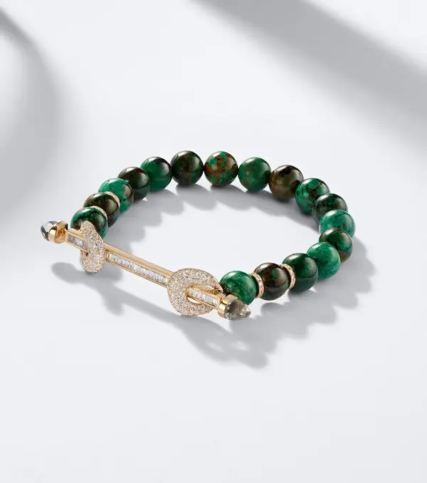 ANANYA 18kt Yellow Beaded Bracelet With Aquamarines And Diamonds