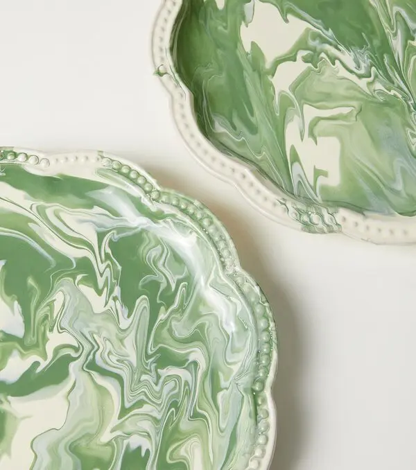 CABANA Marbled Set Of 2 Ceramic Dinner Plates
