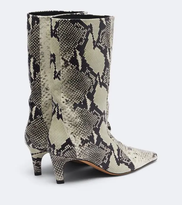 JUDE Cave Snake-effect Leather Mid-calf Boots - Beige