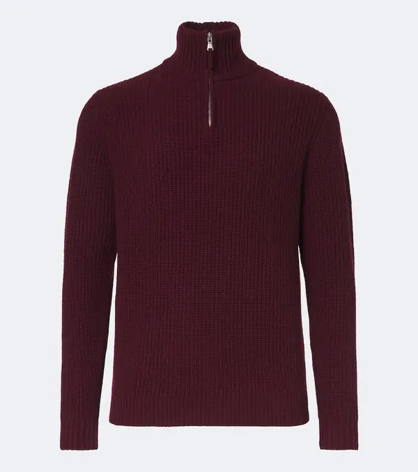 ALLUDE Striped Half-zip Sweater - Burgundy