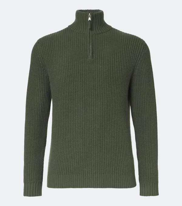 ALLUDE Striped Half-zip Sweater - Green