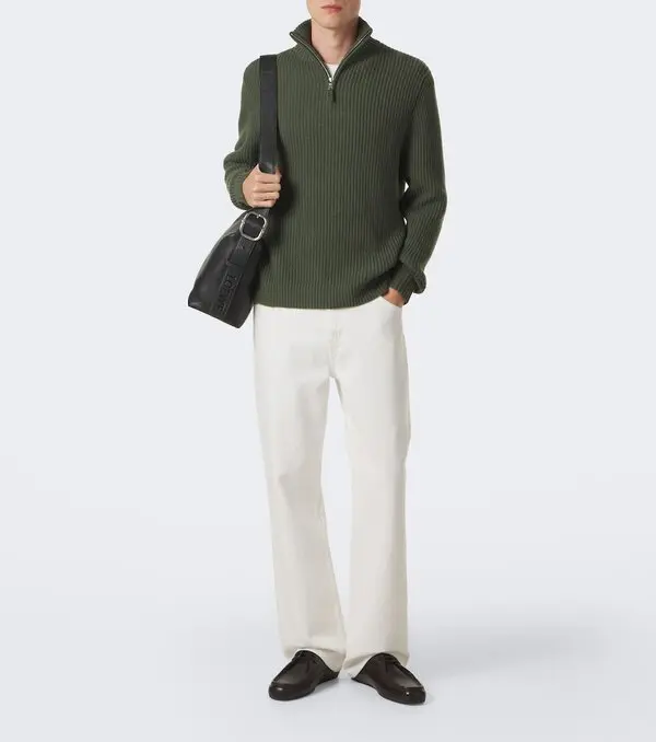 ALLUDE Striped Half-zip Sweater - Green