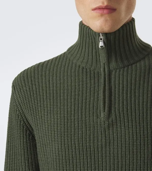 ALLUDE Striped Half-zip Sweater - Green