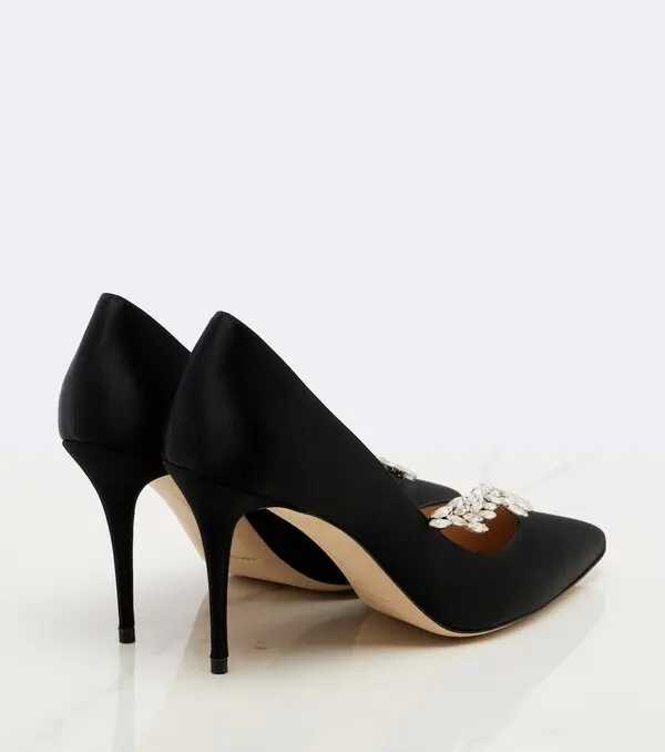 Manolo Blahnik Nadira Embellished Satin Pumps - Black