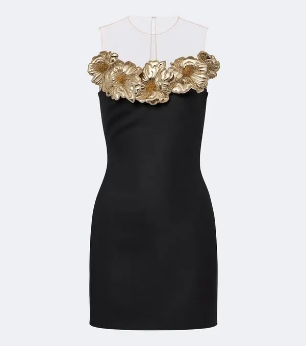 David Koma Embellished Floral-appliqué Mini Dress - Black