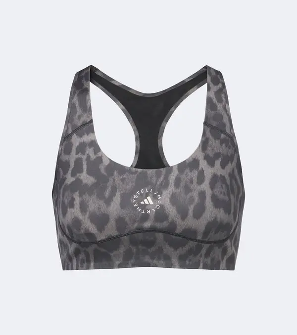 Adidas By Stella McCartney Logo Leopard-print Sports Bra - Grey