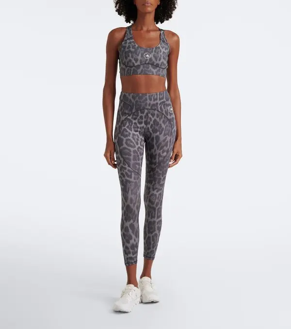 Adidas By Stella McCartney Logo Leopard-print Sports Bra - Grey