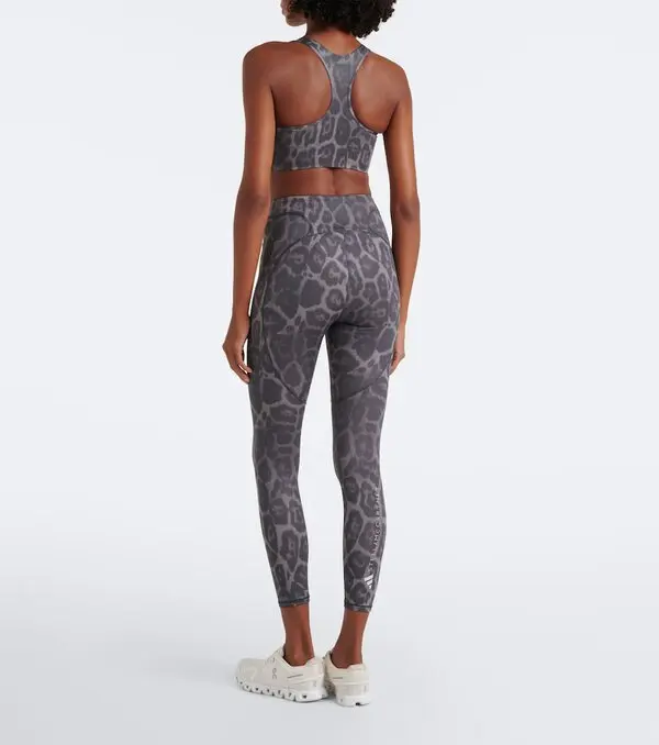 Adidas By Stella McCartney Logo Leopard-print Sports Bra - Grey