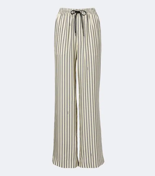 Versace Striped Silk Wide-leg Pants - White