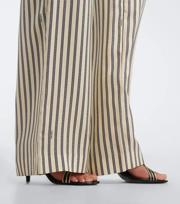 Versace Meandros Silk Twill Wide-leg Pants - White