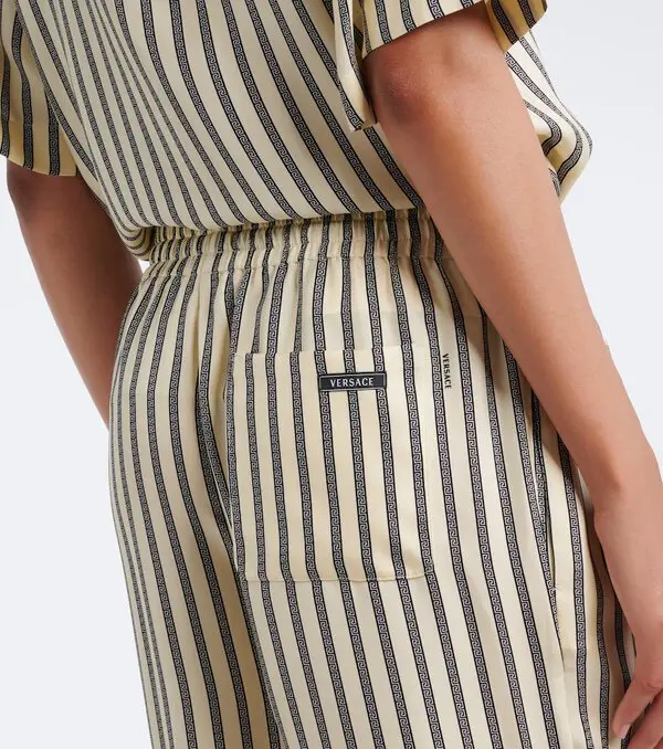 Versace Meandros Silk Twill Wide-leg Pants - White