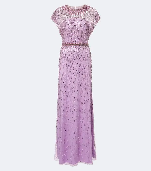 Jenny Packham Lauretta Sequined Tulle Gown - Purple