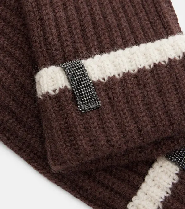 Brunello Cucinelli Monili Ribbed-knit Cashmere Mittens - Brown