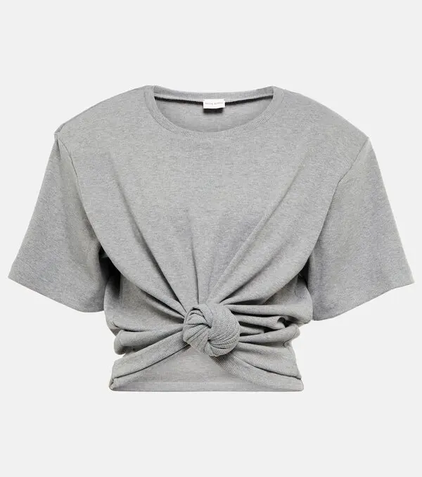 Magda Butrym Cropped Cotton-blend T-shirt With Detachable Shoulder Pads - Grey
