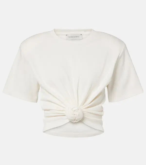 Magda Butrym Cropped Cotton-blend T-shirt With Detachable Shoulder Pads - White