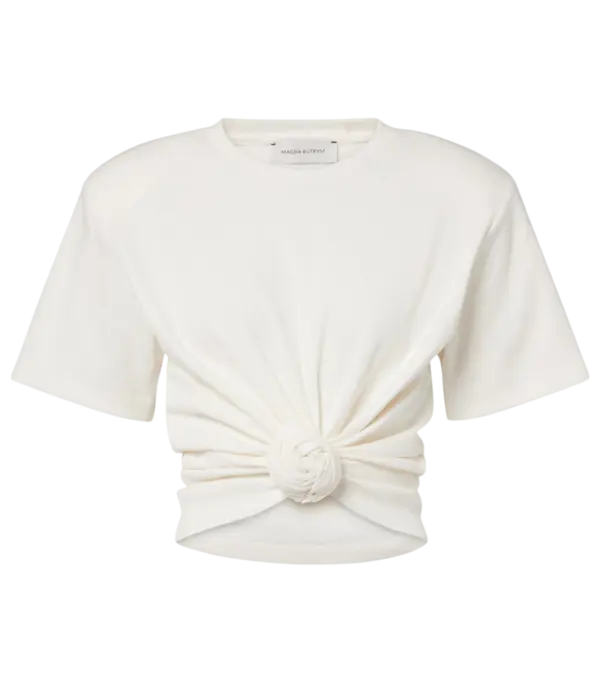 Magda Butrym Cropped Cotton-blend T-shirt With Detachable Shoulder Pads - White