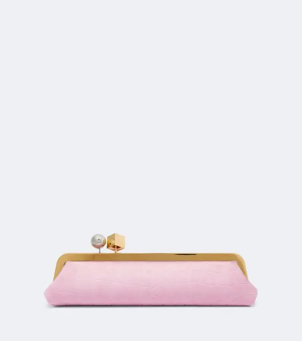 Jacquemus Salon Croc-effect Suede Clutch - Pink