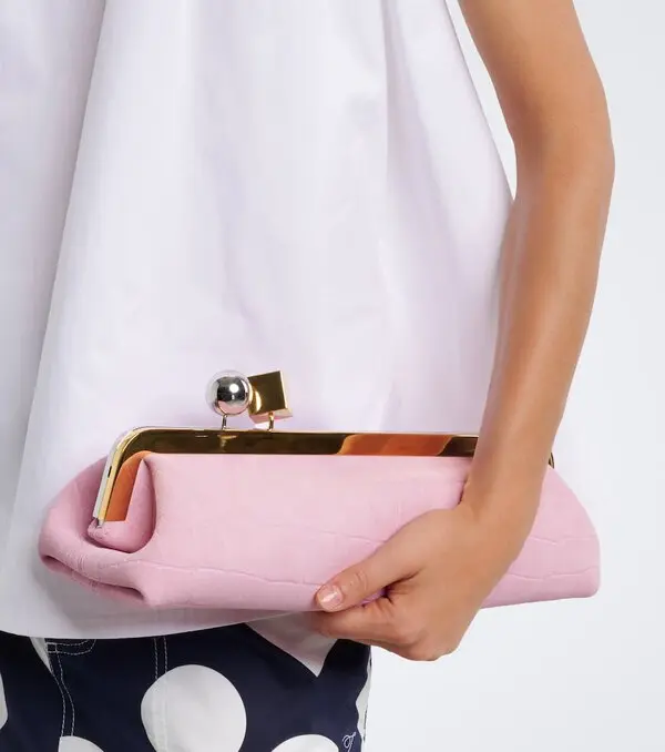 Jacquemus Salon Croc-effect Suede Clutch