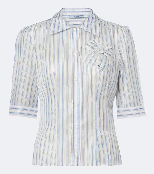 Prada Striped Bow Detail Shirt - Blue