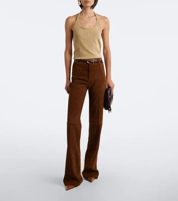 Stouls Halterneck Suede Top - Beige