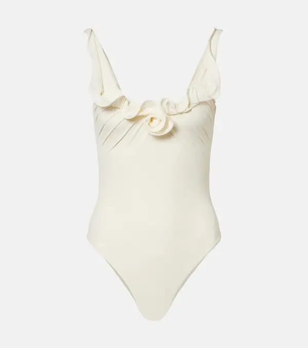 Magda Butrym Floral-appliqué Swimsuit - White