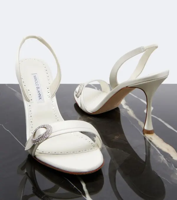 Manolo Blahnik Embellished Satin Slingback Sandals