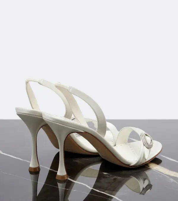 Manolo Blahnik Embellished Satin Slingback Sandals - White