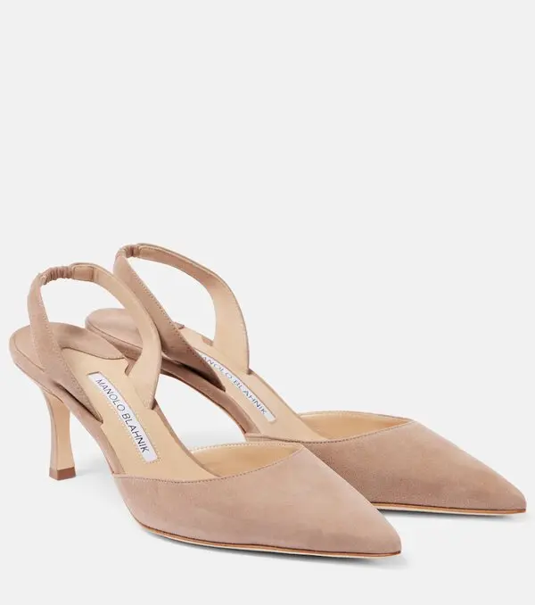Manolo Blahnik Carolyne 70 Suede Slingback Pumps - Beige